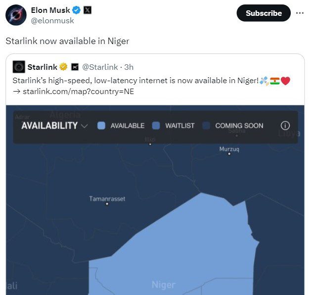 Elon Musk's Starlink launches in Niger, now in 18 African countries